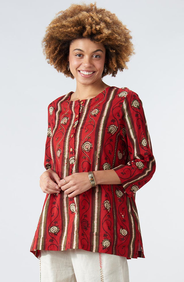 100% Cotton Sharuna Top - Red | MarketPlace India – MarketPlace: Handwork of India