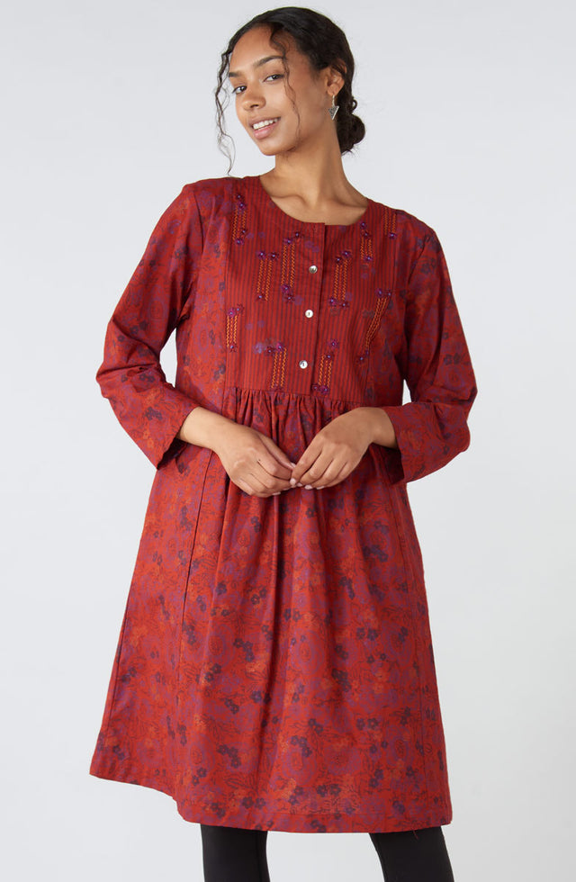 Short Vasanti Organic Cotton Dress - Red | MarketPlace India ...